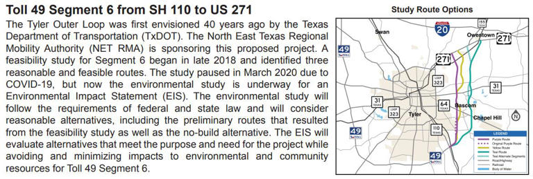 Public meetings to be held for Toll 49 Project 6 Project in Tyler