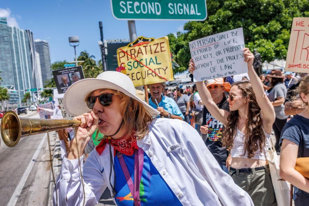 Thousands across the US protest Trump, again