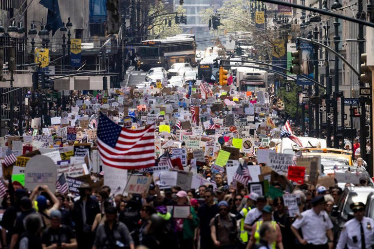 Thousands across the US protest Trump, again