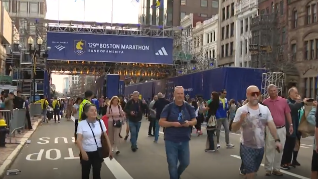 Crowds fill the streets of Boston ahead of the Boston Marathon