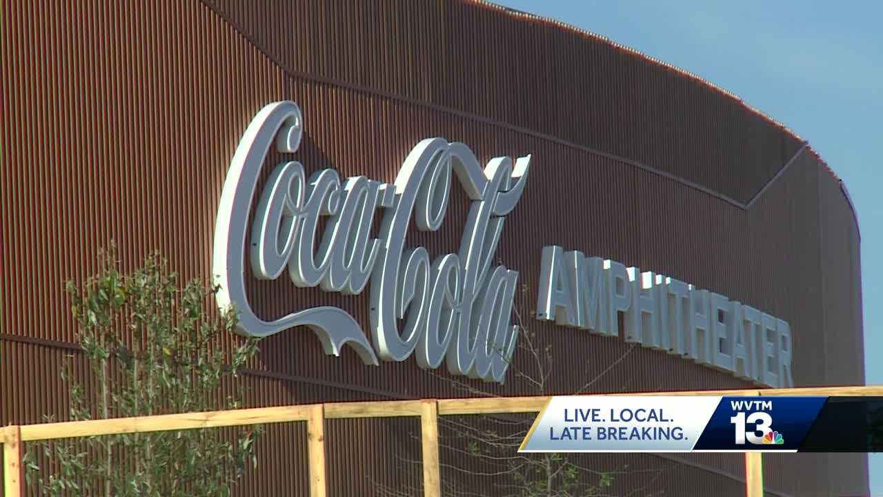 Coca-Cola Amphitheater main sign in place, nears opening day