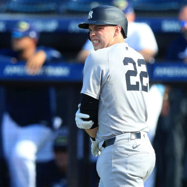 Yankees' Ben Rice hit on left elbow by pitch; X-ray negative