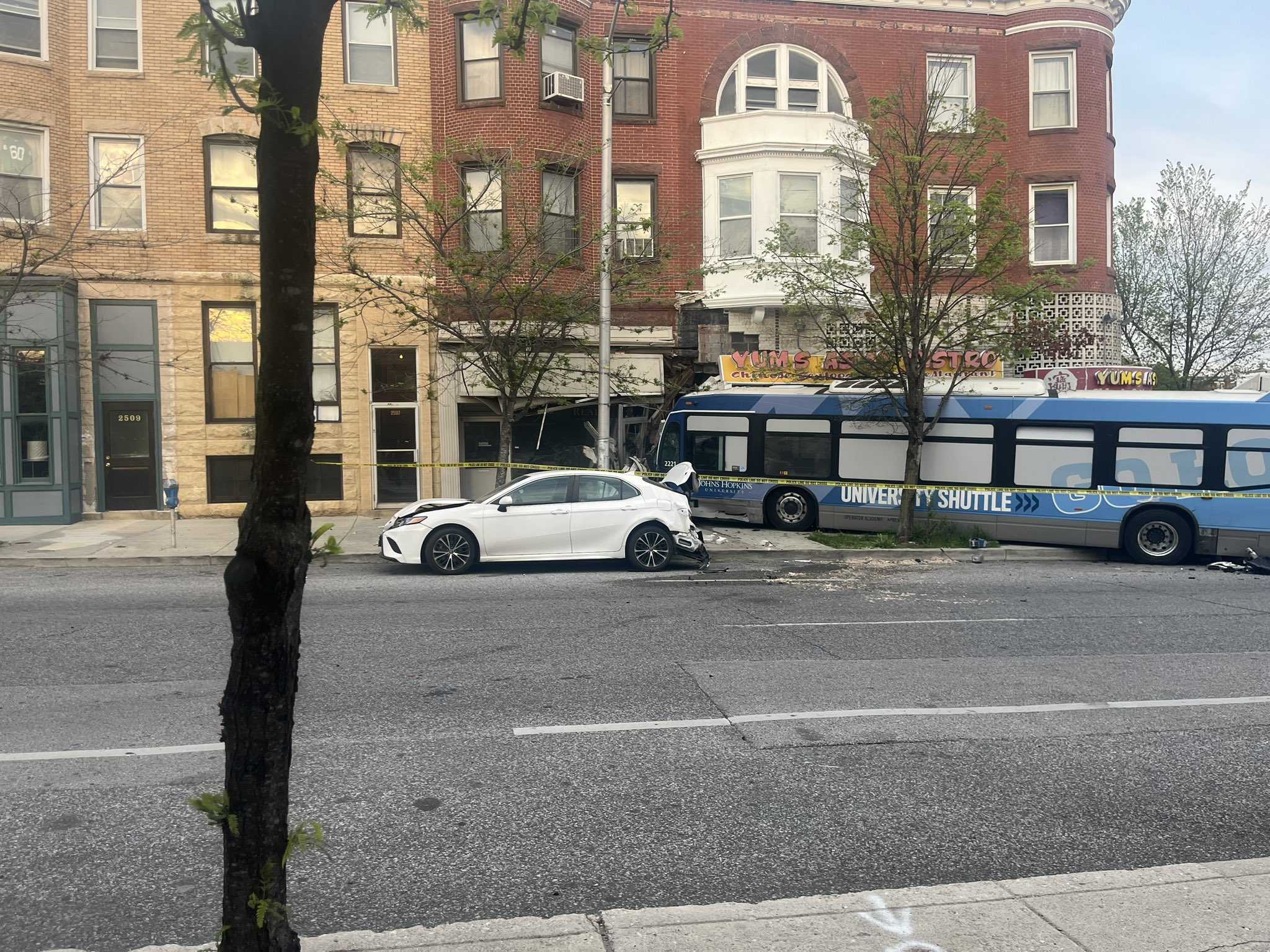 Johns Hopkins shuttle bus crashes into building in multi-car crash