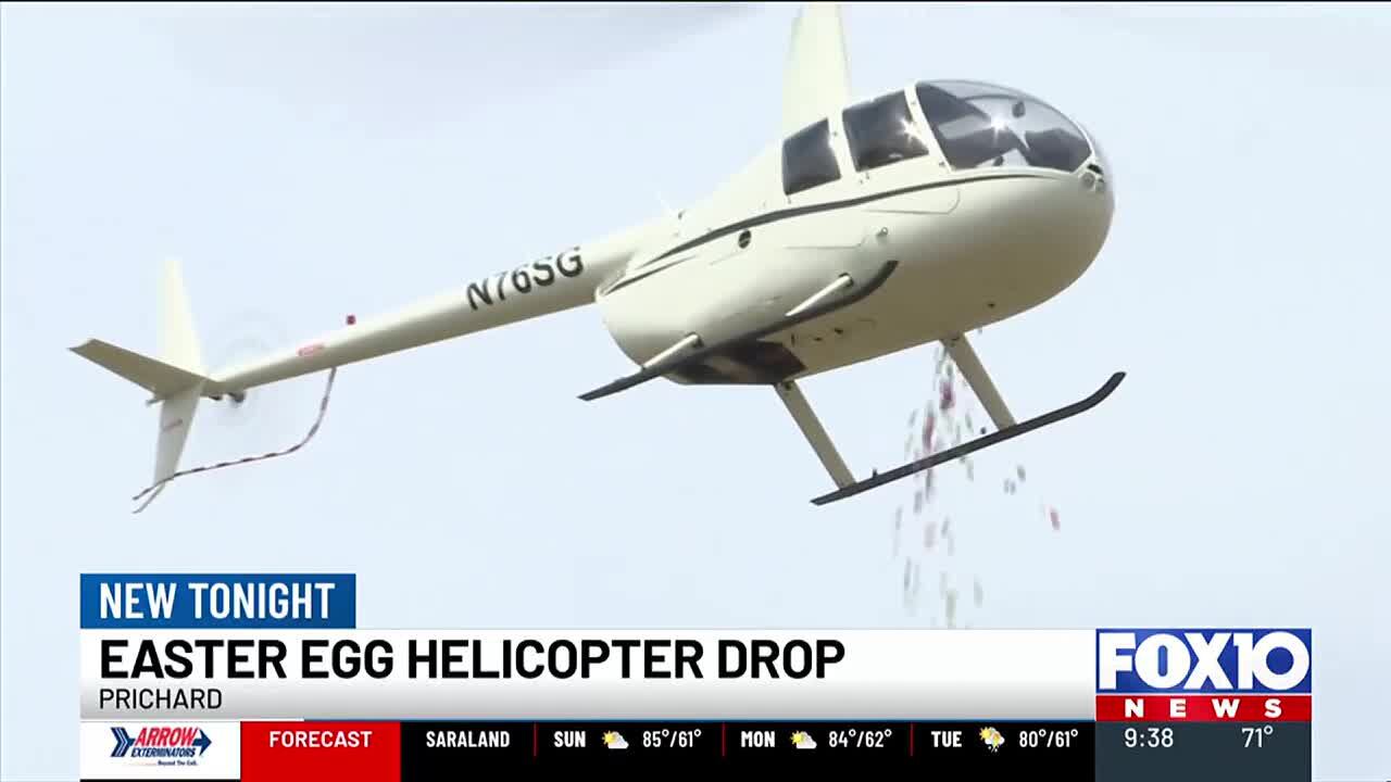 Prichard holds helicopter Easter egg drop