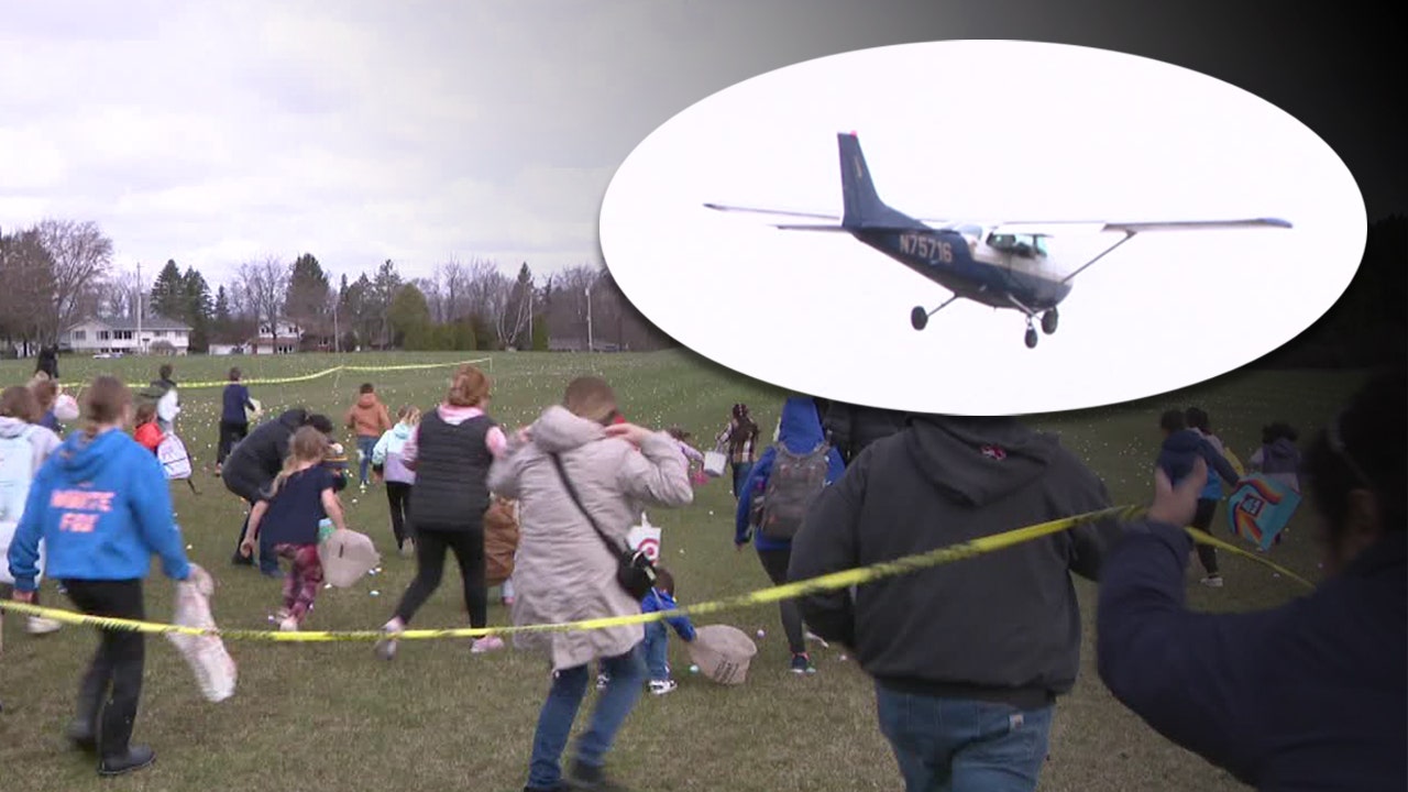 Grafton church airplane Easter egg hunt, 20,000 dropped from sky