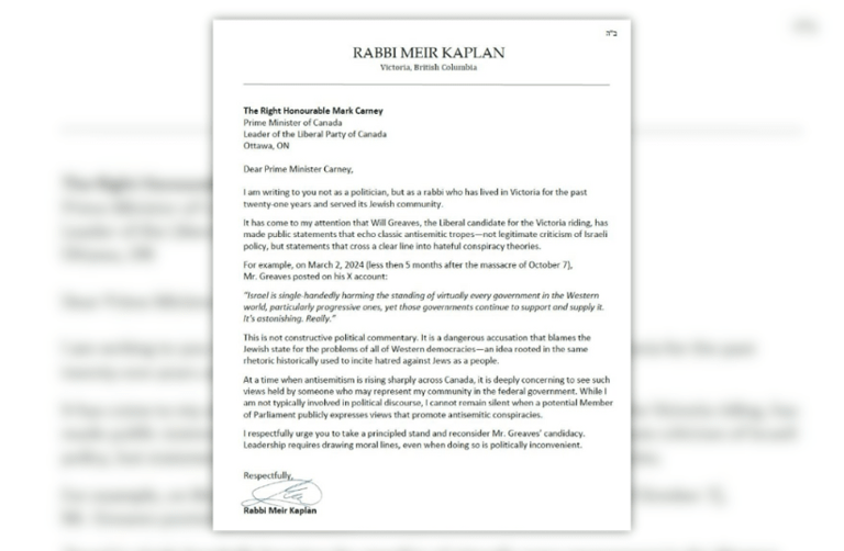 Victoria rabbi to Liberals: Drop candidate who blamed Israel for harming rep of West