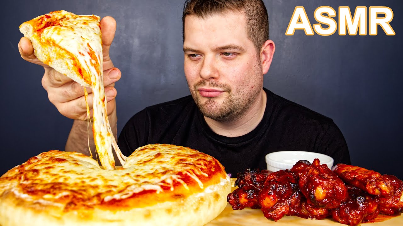 ASMR Extra Cheesy Pizza Bread & BBQ Wings Mukbang | Dave Kay ASMR