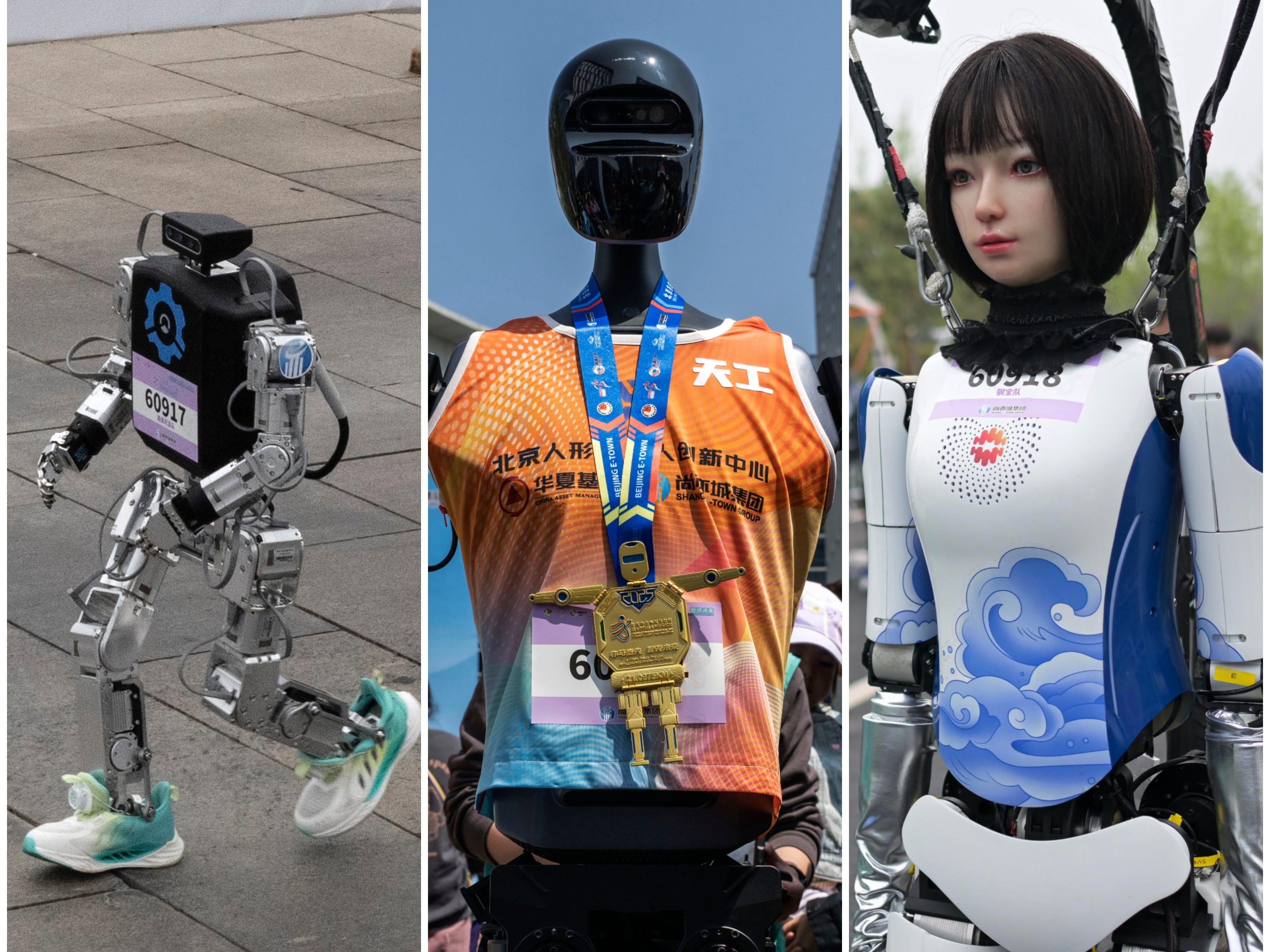 Humanoid robots tripped and fell and took down a handler during a half ...