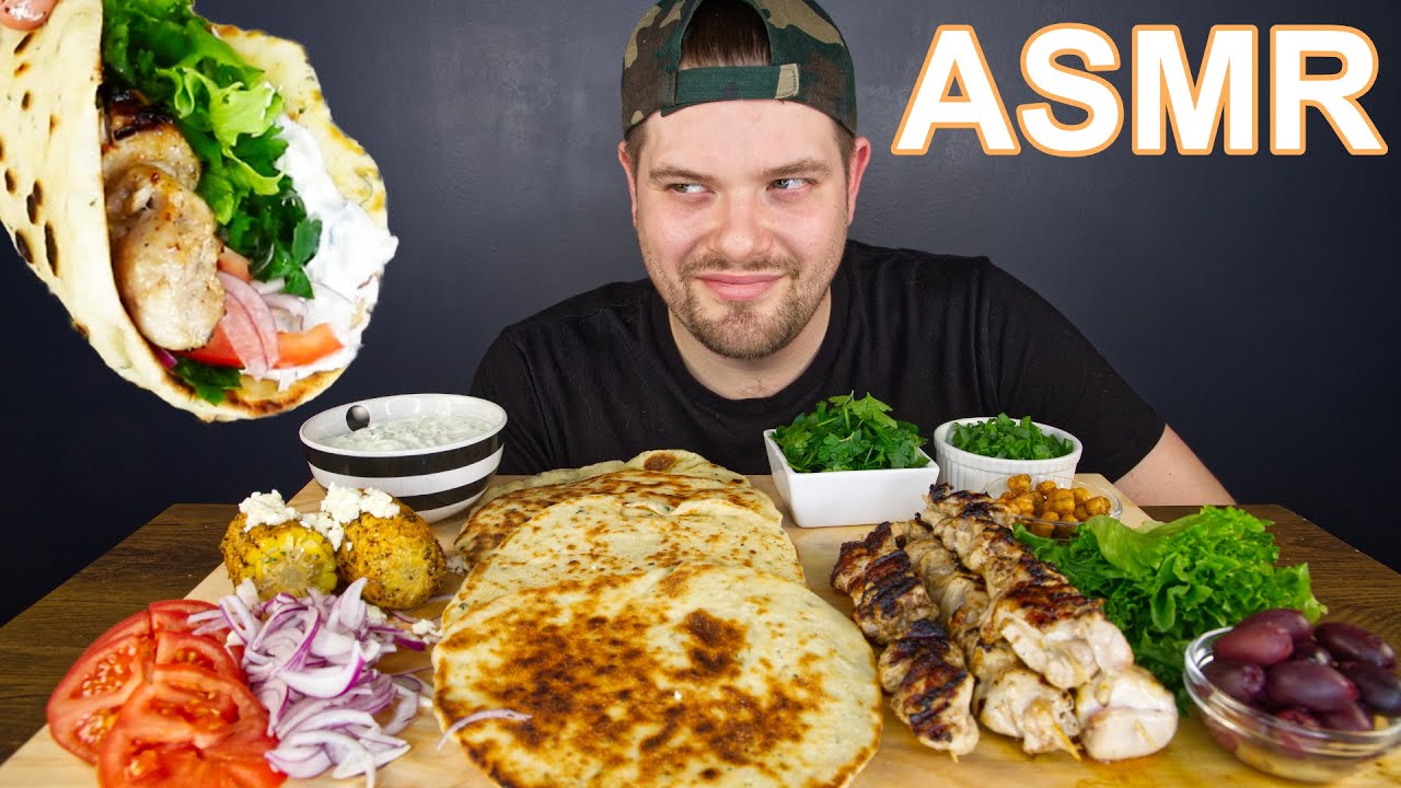 ASMR Chicken Souvlaki Mukbang | ASMR Greek Food Mukbang | Dave Kay ASMR