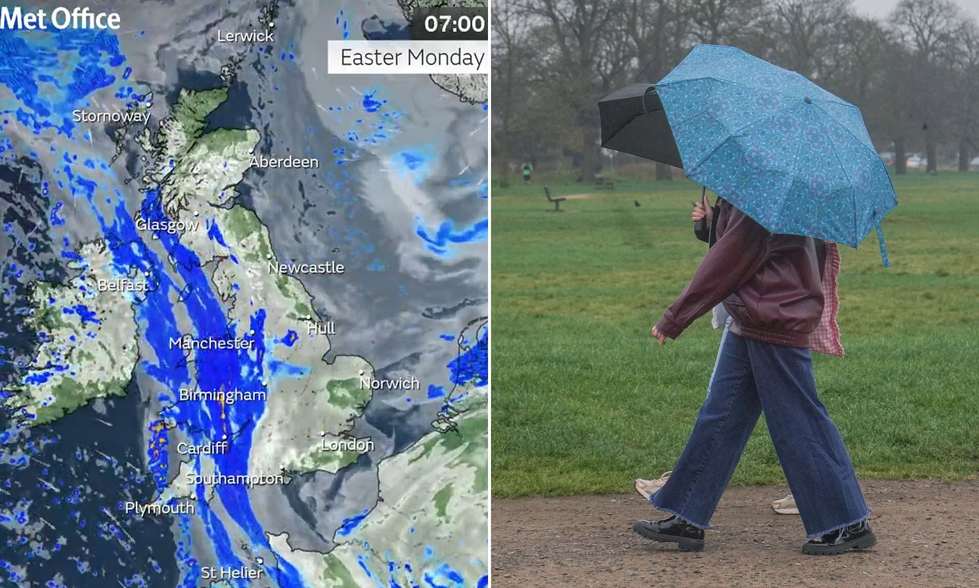 Weather maps reveal where will be Easter Monday washout