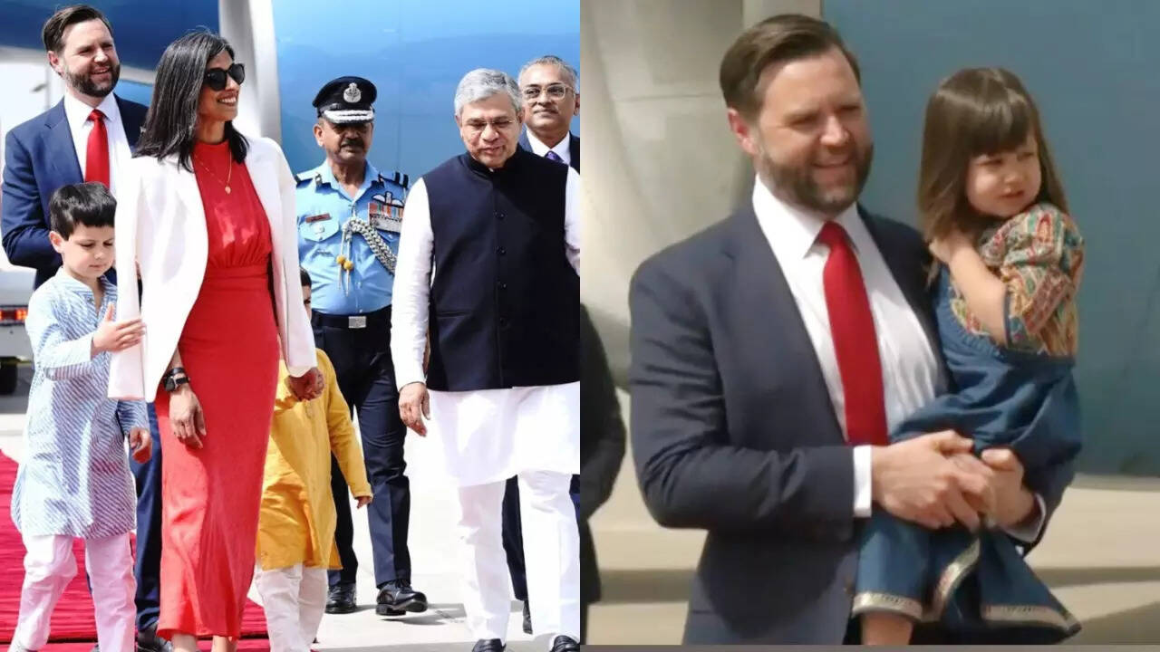 JD Vance and Usha Vance's children charm in ethnic wear as they arrive ...