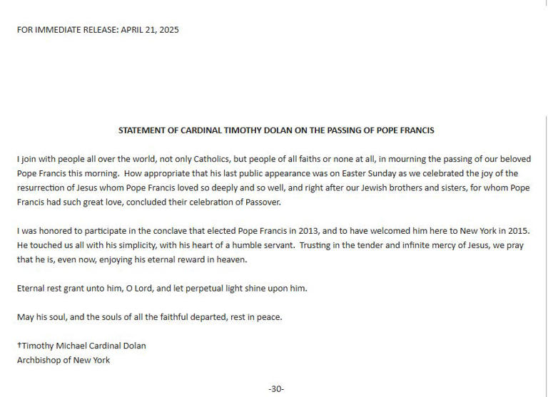 DEATH OF POPE FRANCIS: Adams orders flags in NYC at half-staff, says ...