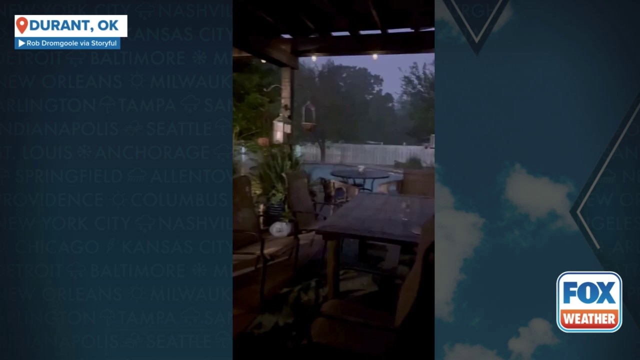 Watch: Sirens wail, lightning flashes during powerful storm in Oklahoma