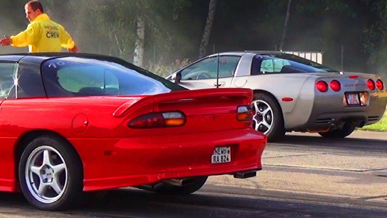 Corvette C5 Z06 vs Camaro Z28 – 1/4 Mile Drag Race, V8 Burnout ...