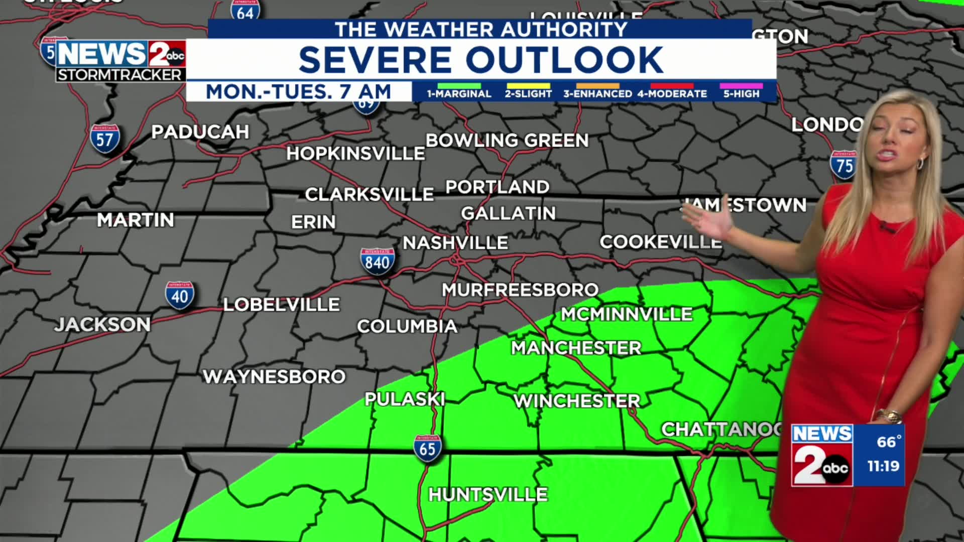 Marginal Threat for storms in Southeastern TN today