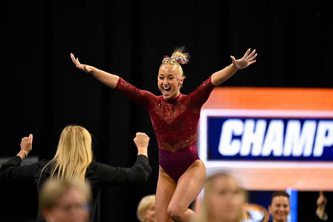 Leading NCAA gymnast Audrey Davis, captured in spirited photography