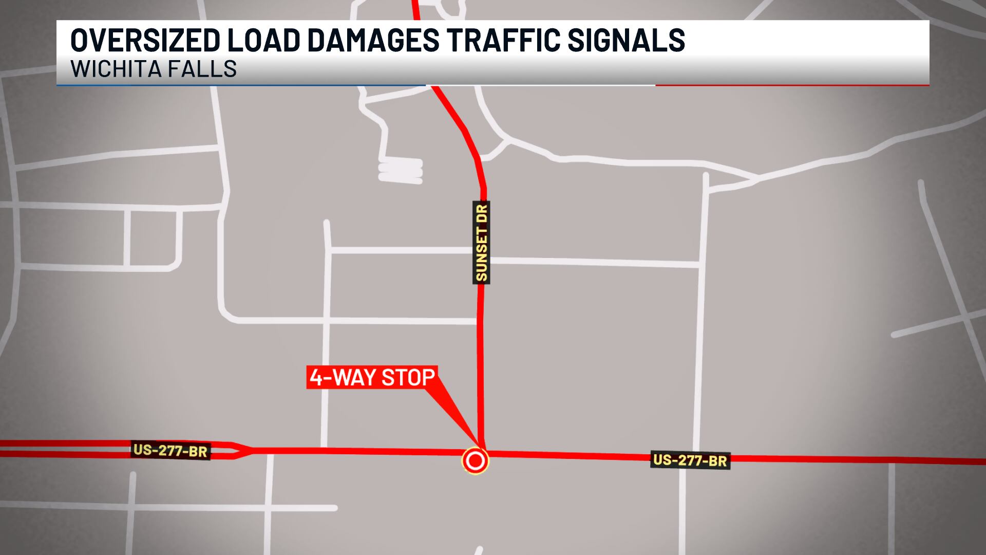 Oversized load damages traffic signals and control box in Wichita Falls