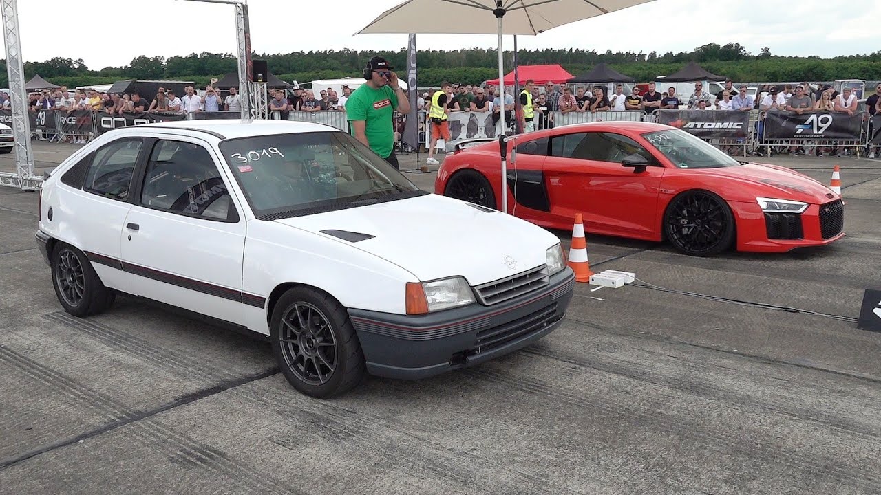 Opel Kadett de 730cv (Audi Killer) contra Audi R8 V10 Plus: Quem leva a ...
