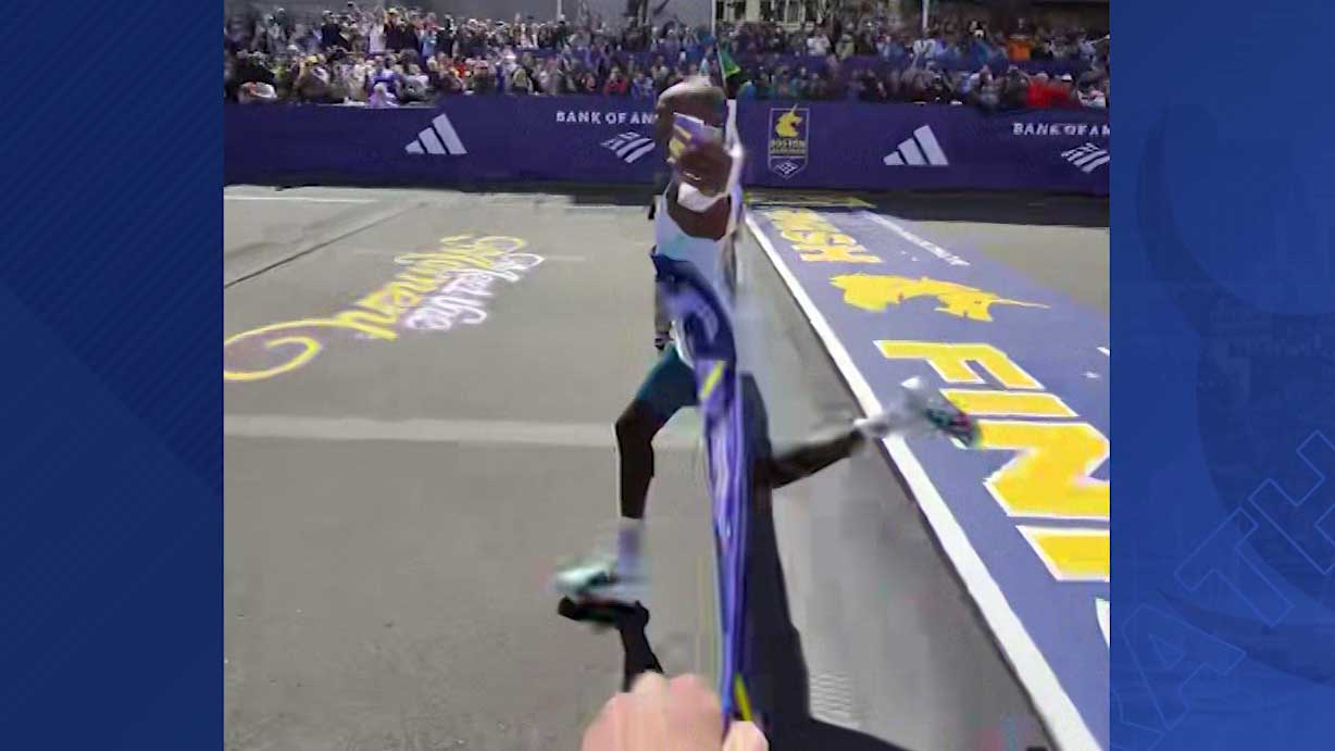 First-person view: Holding tape for Boston Marathon champion's finish