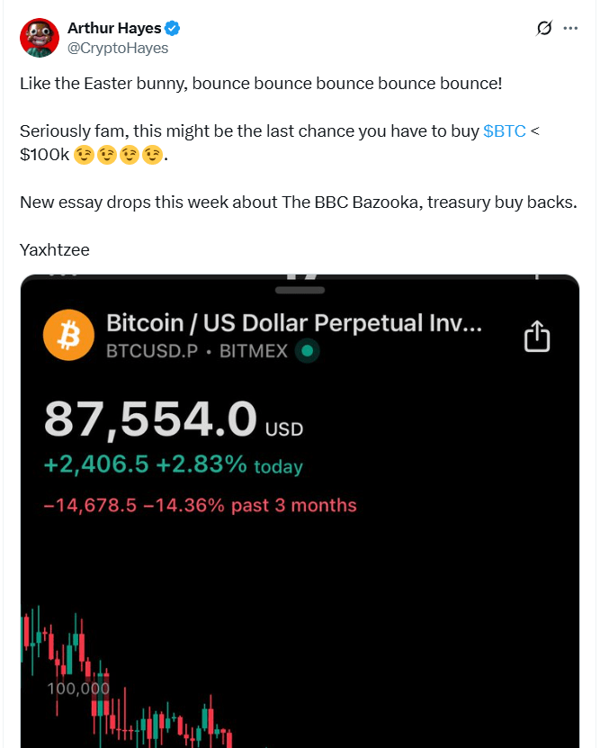 Bitcoin rally above $100K may follow US Treasury buybacks — Arthur Hayes