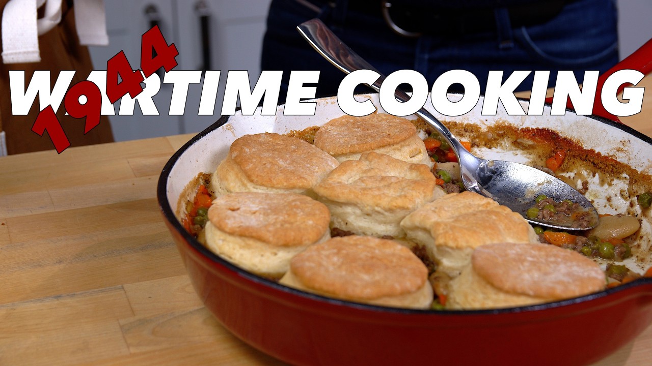 Re-Upload WW2 Wartime Cooking; Meat Pie With Biscuit Crown Recipe
