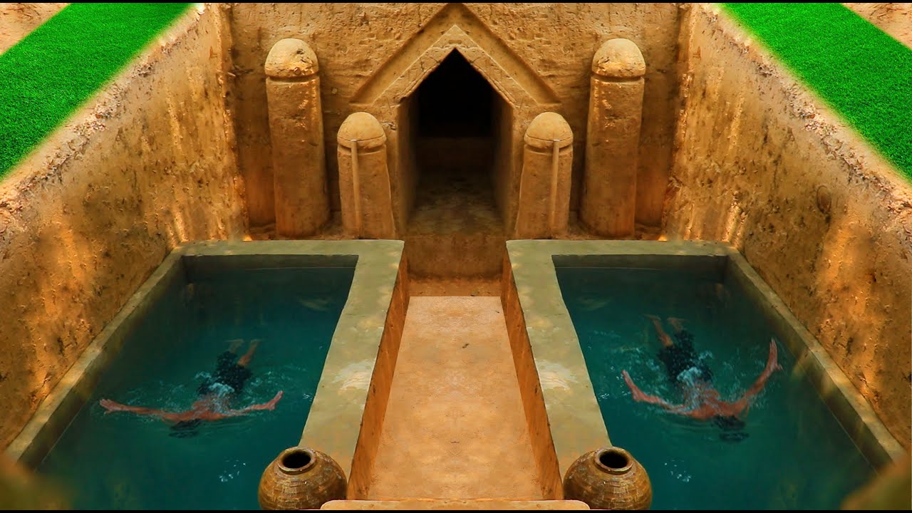 Building a Hidden House Under Tree Roots with Two Swimming Pools