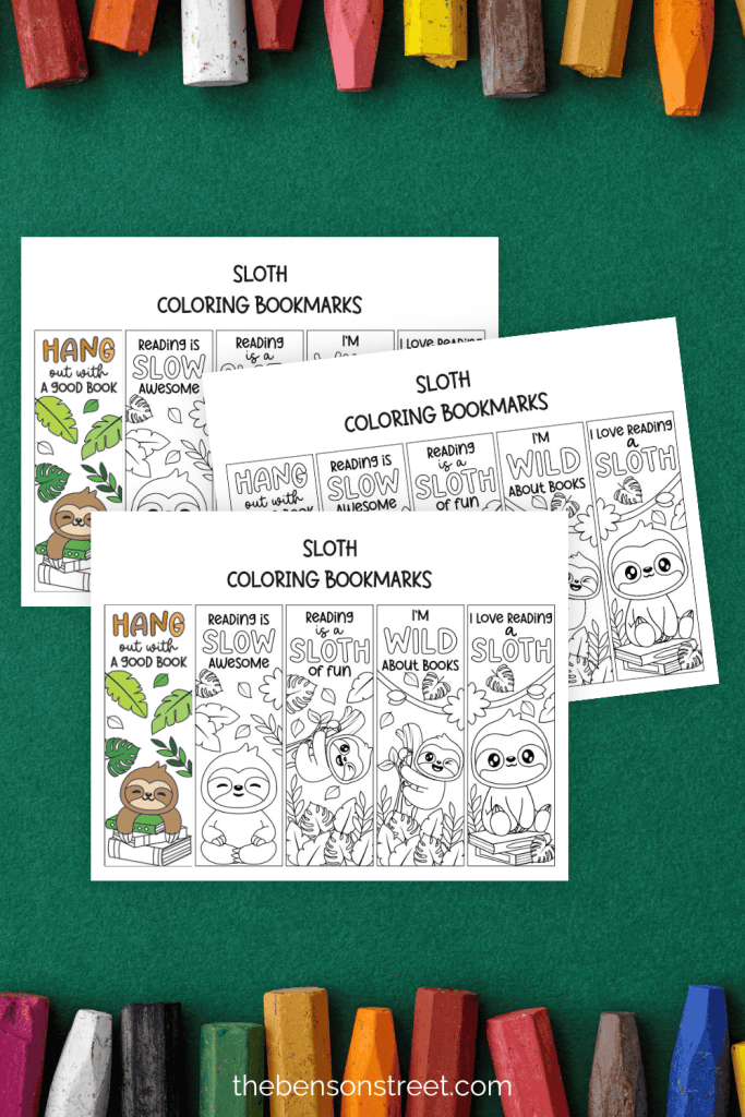 Free Printable Sloth Coloring Bookmarks to Customize