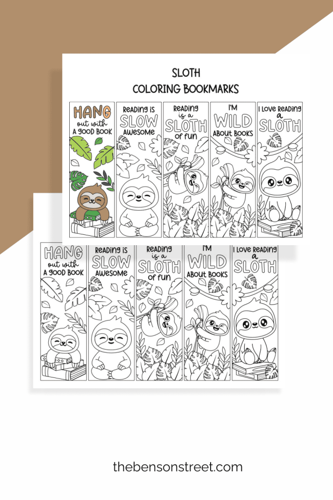Free Printable Sloth Coloring Bookmarks to Customize
