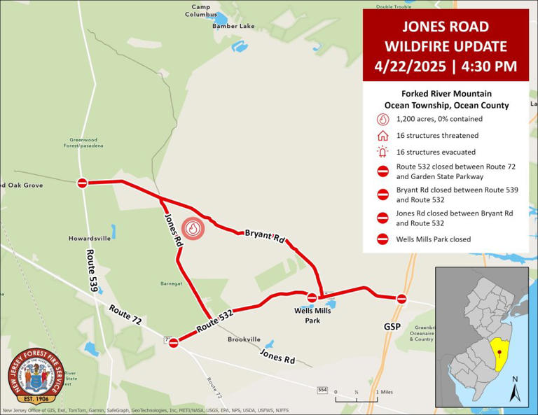 Wildfire grows, more residents evacuated in Ocean County, N.J.