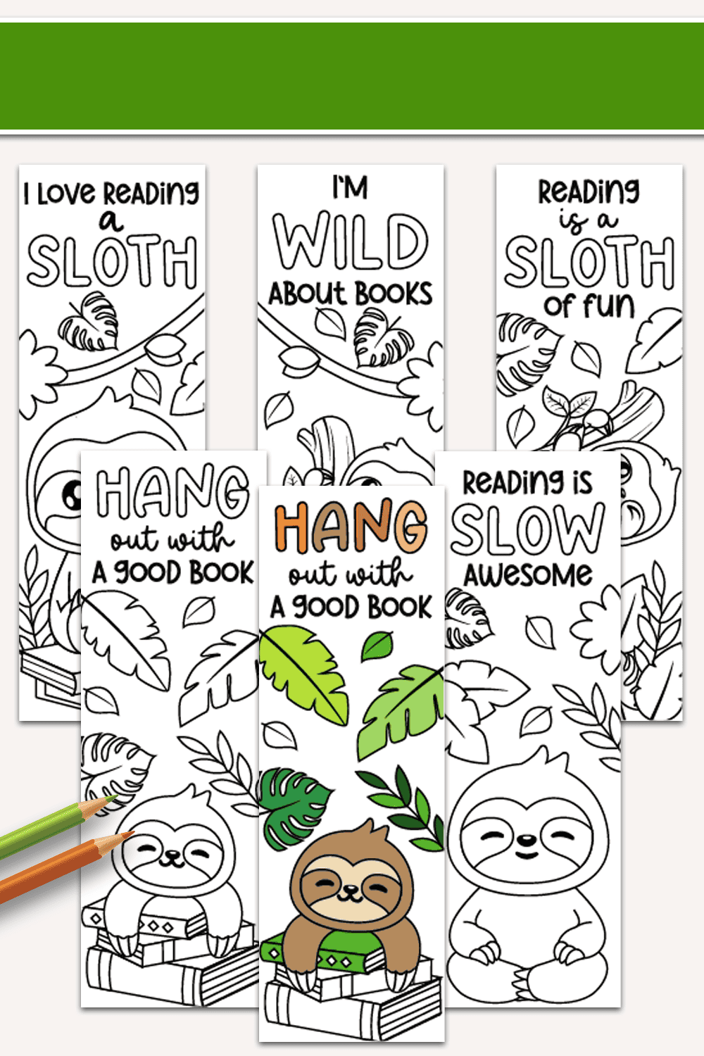 Free Printable Sloth Coloring Bookmarks to Customize
