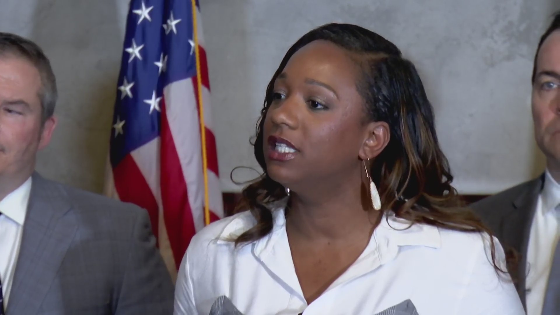 Senate Dem. Caucus Chair London Lamar speaks following 2025 legislative ...