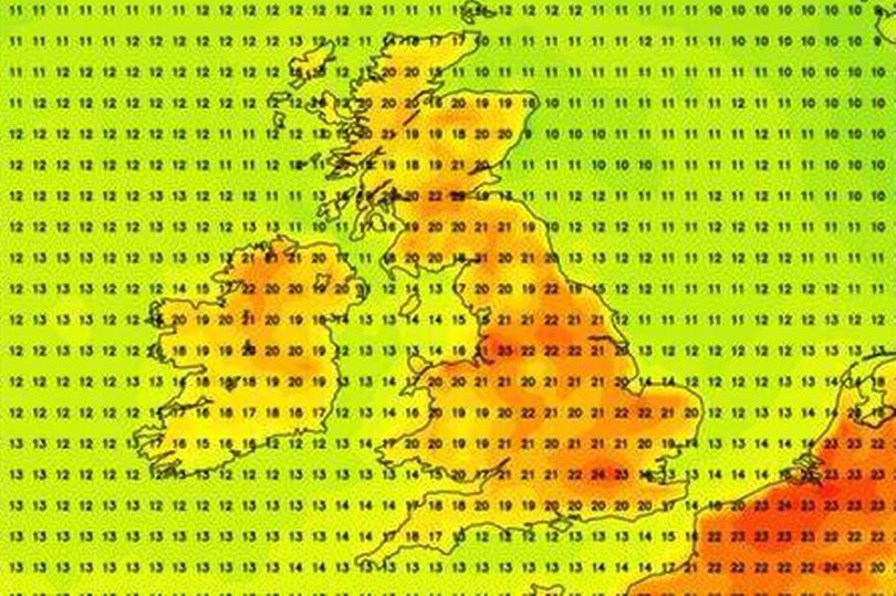 UK weather maps turn red as 24C heatwave set to hit next week