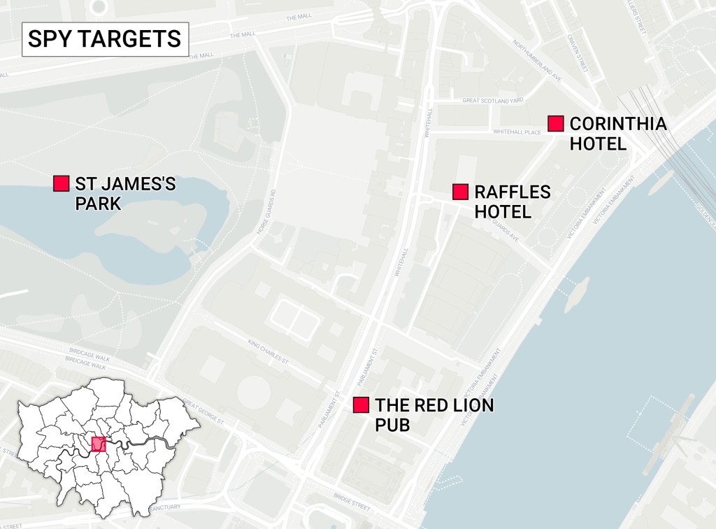 Map uncovers London hotspots feared to have been bugged by Chinese spies