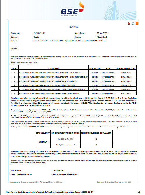 SBI Mutual Fund Launches New NFO, SIP Option Available Via BSE StAR MF ...