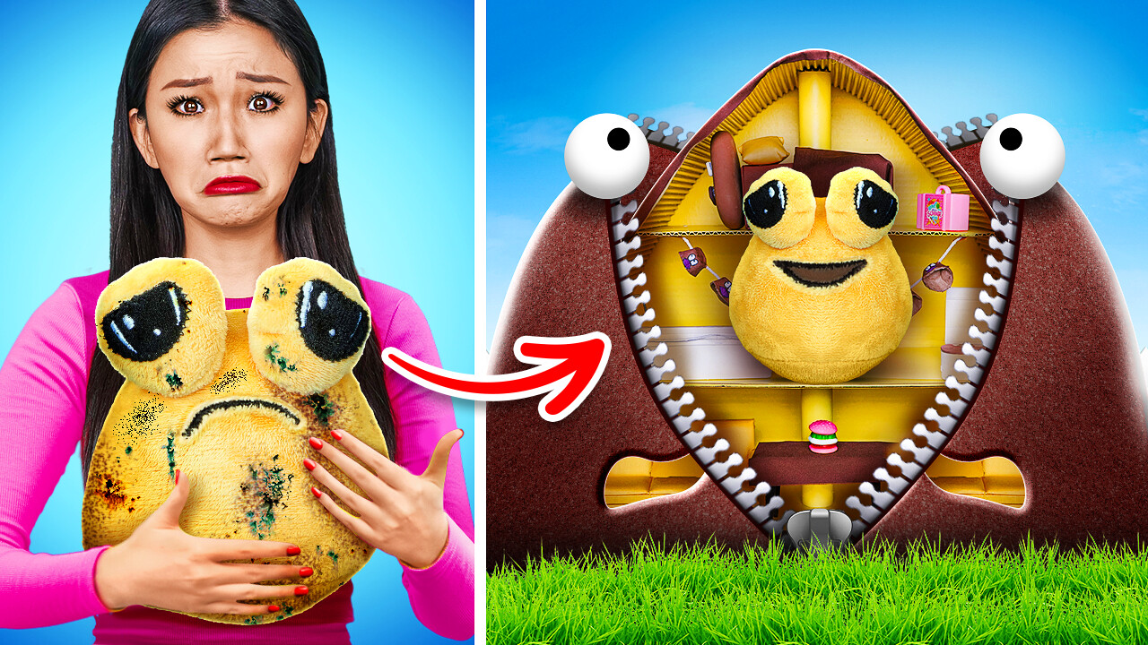 We Build a Tiny House for POU! Cool Crafts & DIY Ideas for House by 123 GO!