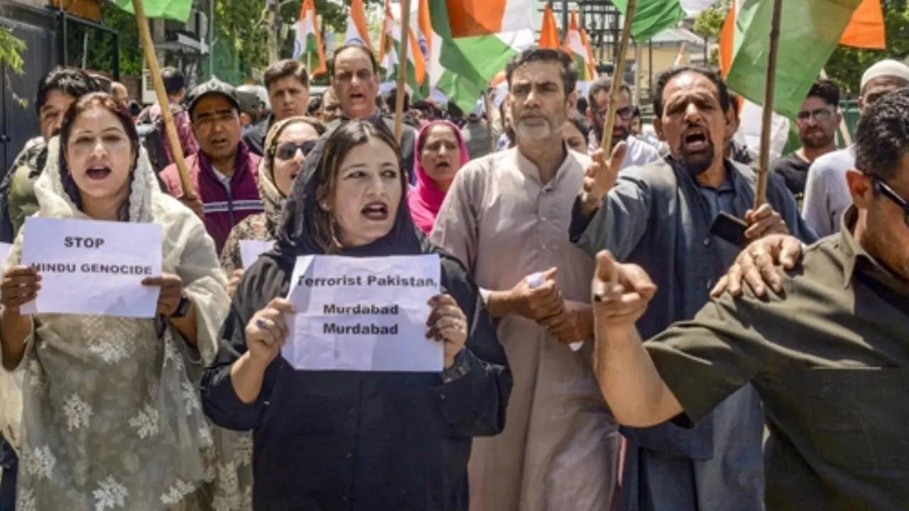 Pahalgam terror attack: People protest outside Srinagar Police Control Room