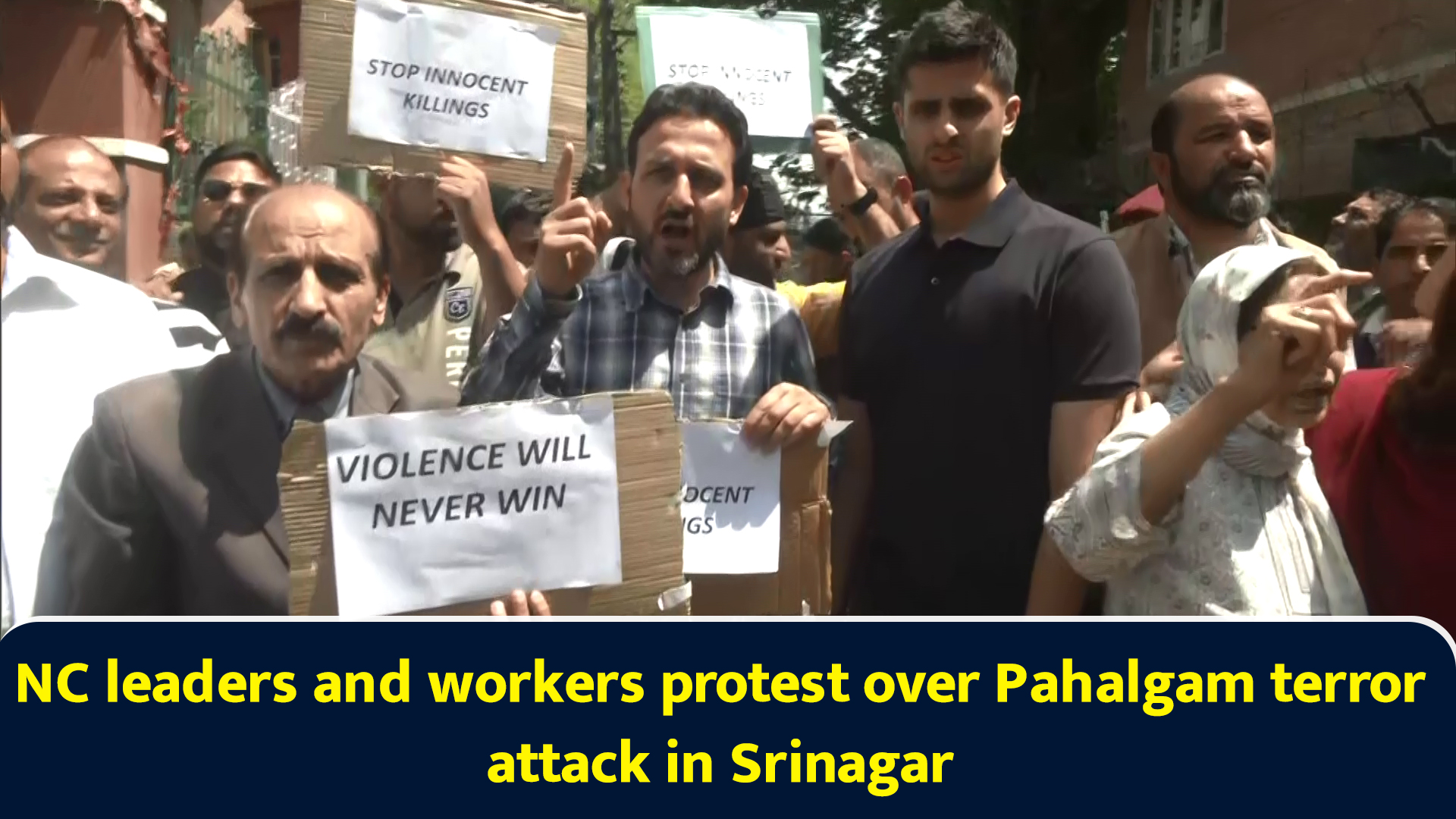 NC leaders and workers protest over Pahalgam terror attack in Srinagar