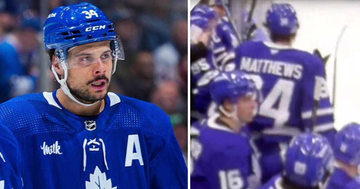 Auston Matthews breaks opponent’s stick on the bench