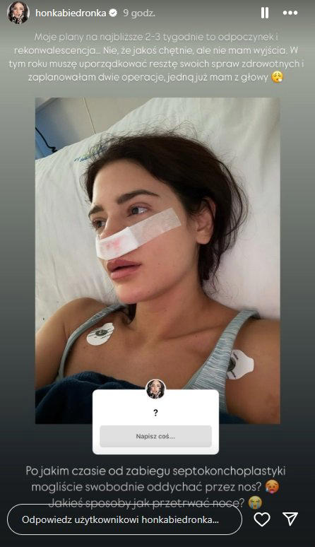 Honorata Skarbek pokazała zdjęcie ze szpitala. Przeszła septokonchoplastykę