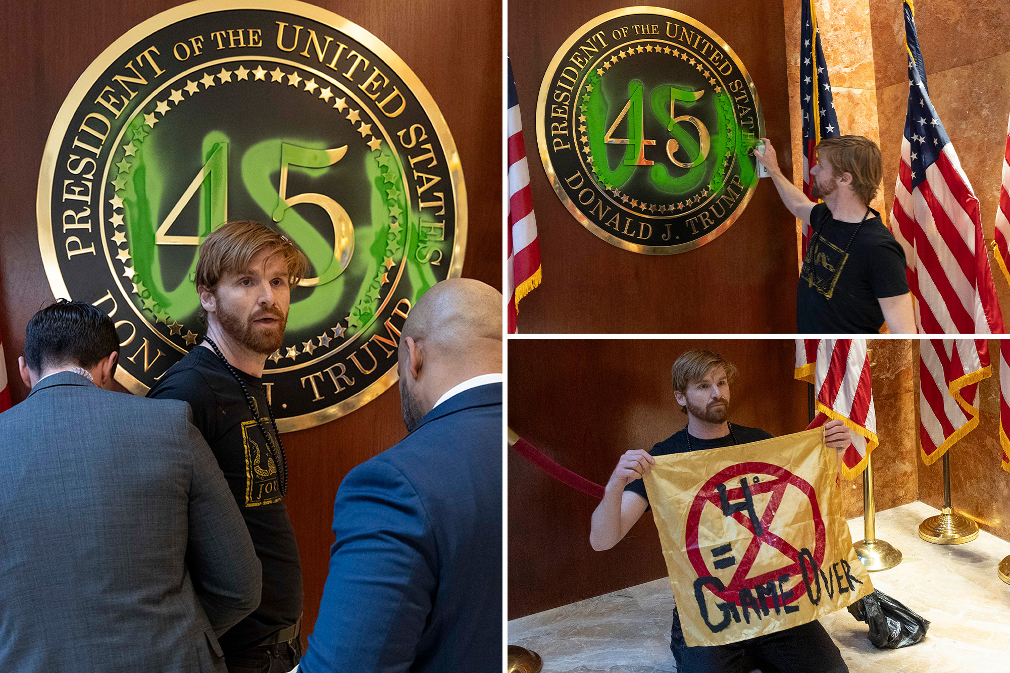 Climate protester arrested after spray painting over presidential ...