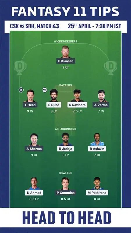 CSK vs SRH Dream11 Prediction, IPL 2025, Match 43: Chennai Super Kings vs Sunrisers Hyderabad ...