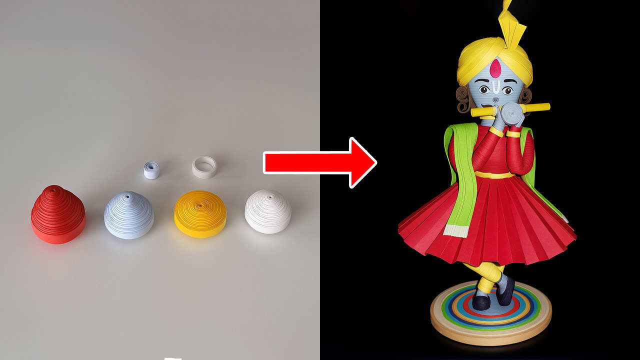 DIY Krishna Idol for Janmashtami – Paper & Quilling Handmade Craft 🦚🎨