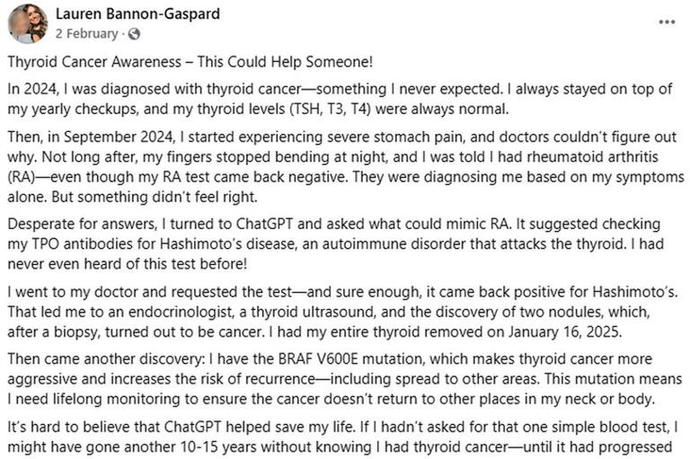 Chat GPT 'saves mum's life' after helping uncover hidden cancer missed ...