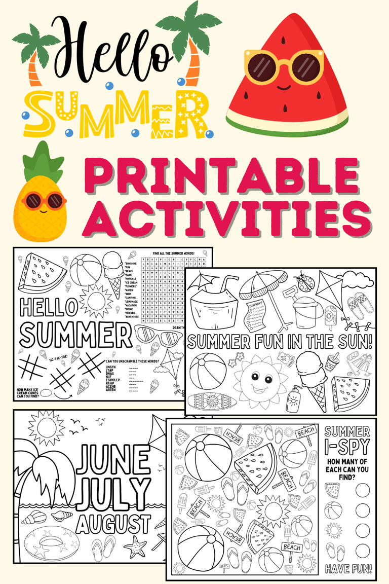 4 free printable summer activity placemats