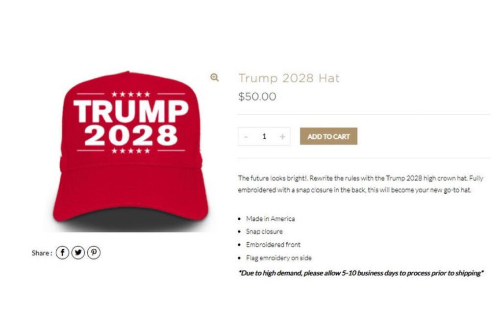 Donald Trump Selling ‘Trump 2028’ Hats On His Official Merchandise ...