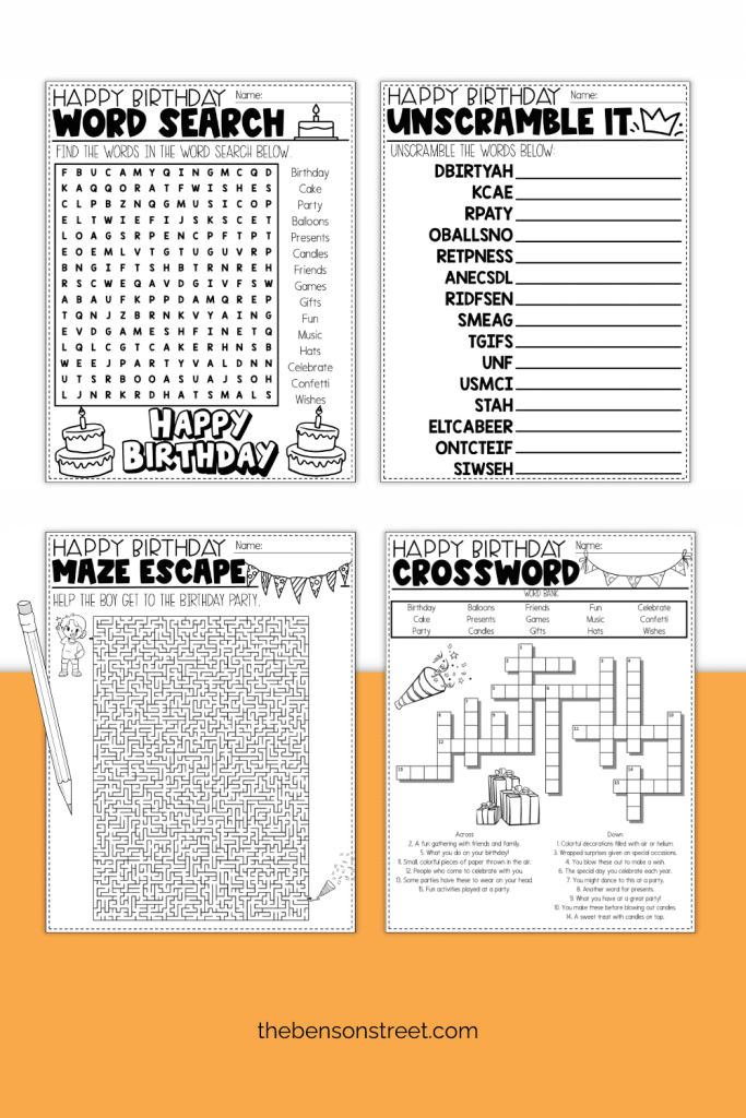 Free Printable Birthday Activity Pages Pack
