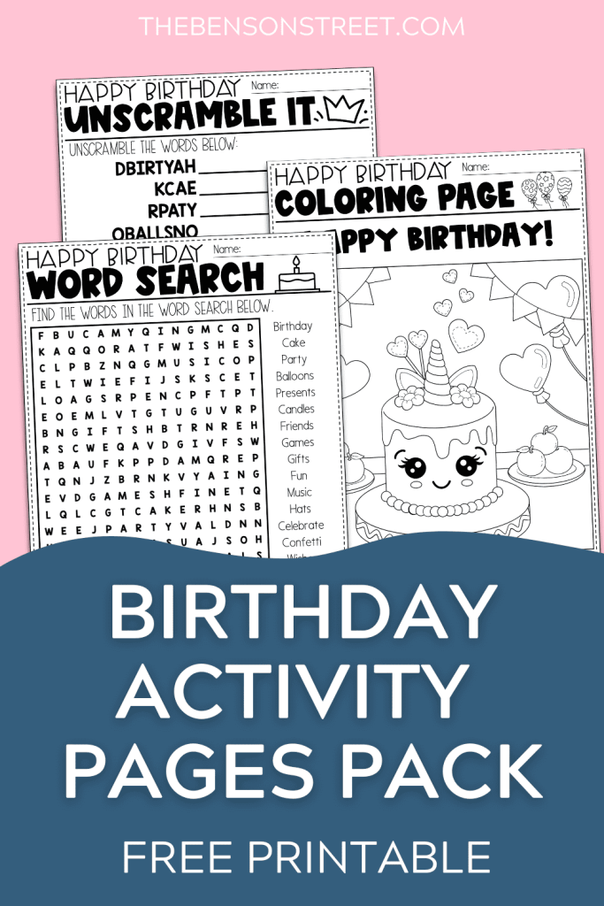 Free Printable Birthday Activity Pages Pack