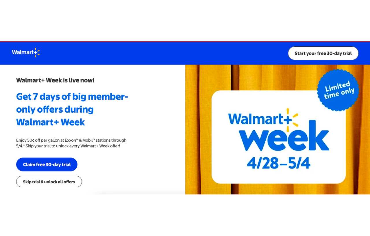 Try Walmart+ Free For 30 Days During Walmart+ Week