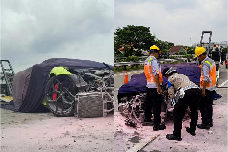 Hilang Kendali, Mobil Lamborghini Revuelto Remuk Tabrak Suzuki Ignis di Tol Jombang-Mojokerto