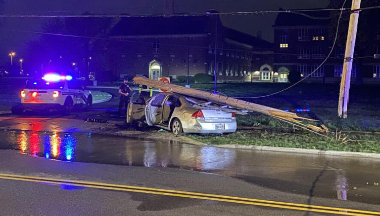Car takes out utility pole and fire hydrant in Upton crash